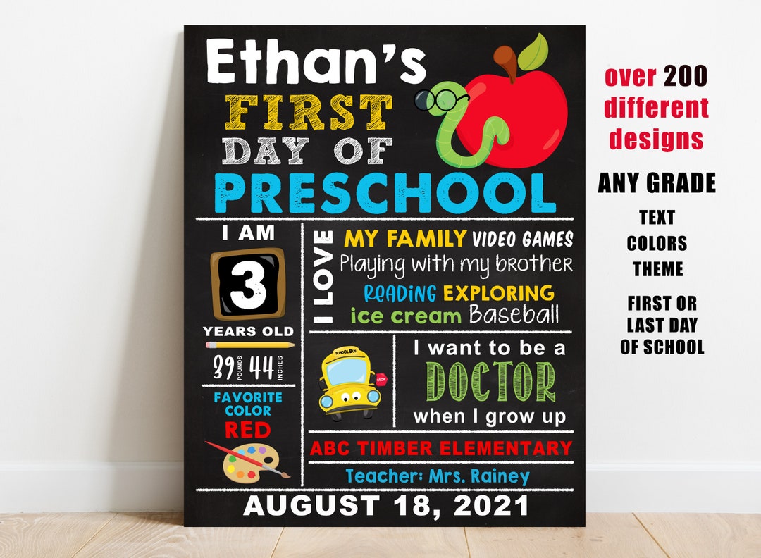 First Day of School Printable Sign, Back to School Chalkboard ...