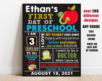 First Day of School Sign Back to School Chalkboard Poster - Etsy