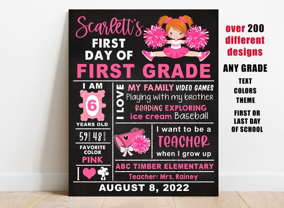 Cheerleader First Day of School Sign Printable Girl Back to - Etsy
