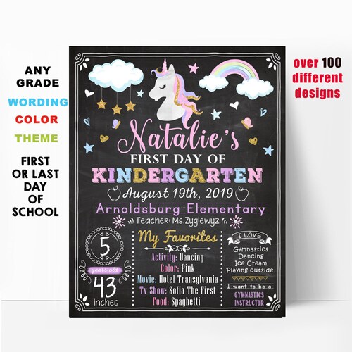 Floral First Day of School Sign Printable Girl Back to School | Etsy