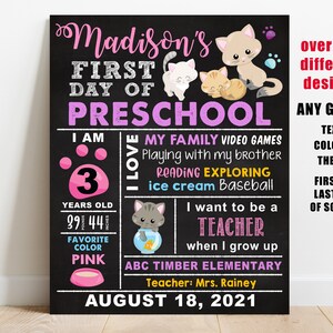 Cat First Day of School Sign Printable, Back to School Chalkboard ...