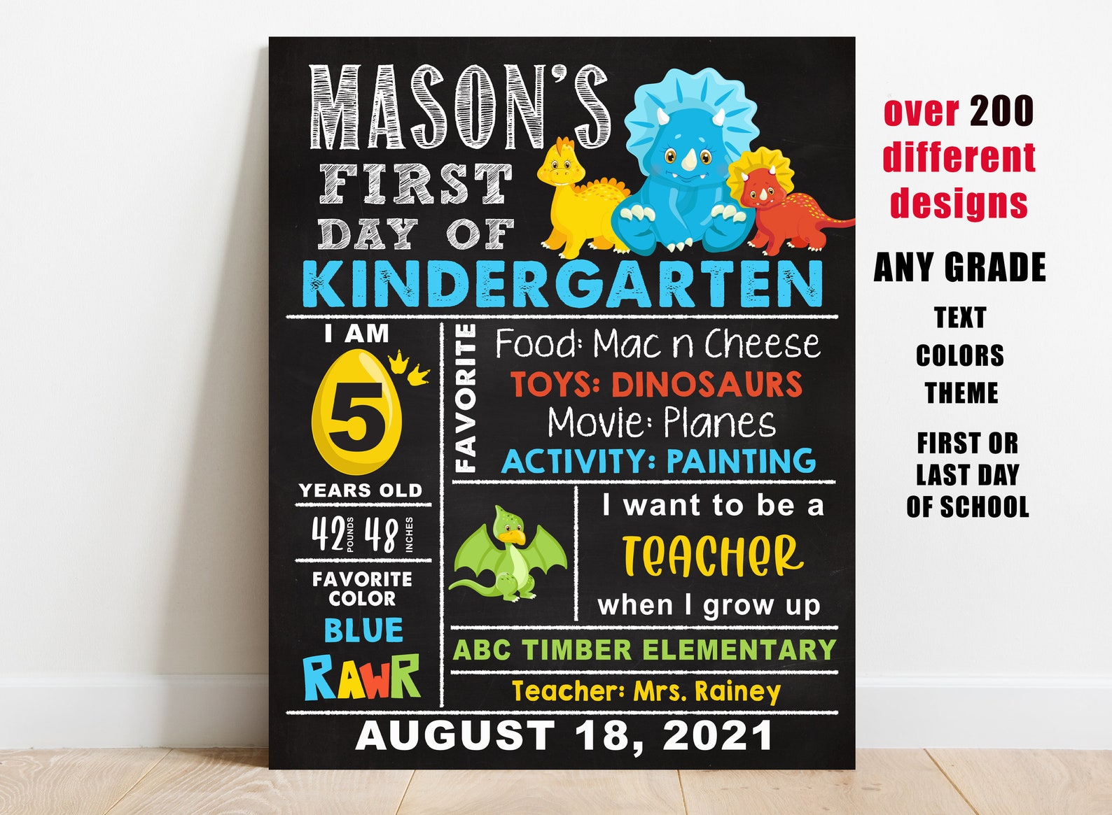Dinosaur First Day of School Sign Printable Boy Back to | Etsy