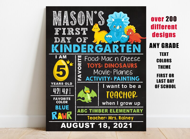 Dinosaur First Day of School Sign Printable Boy Back to | Etsy
