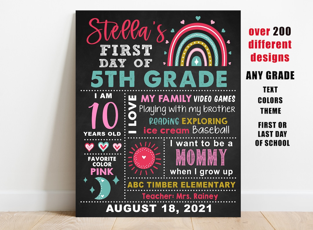 Rainbow First Day of School Sign Printable, Girl Back to School ...