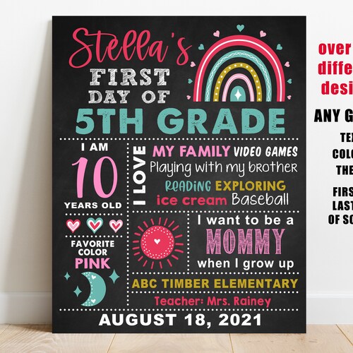 Rainbow First Day of School Sign Printable Girl Back to - Etsy
