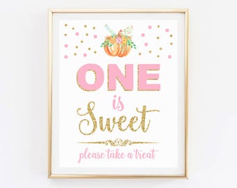 One is sweet please take a treat sign floral first birthday