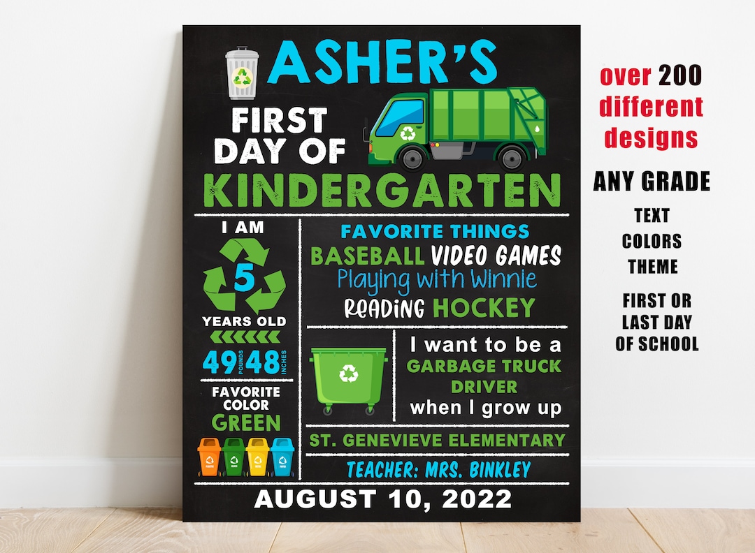 Garbage Truck First Day of School Sign Printable, Boy Back to School ...
