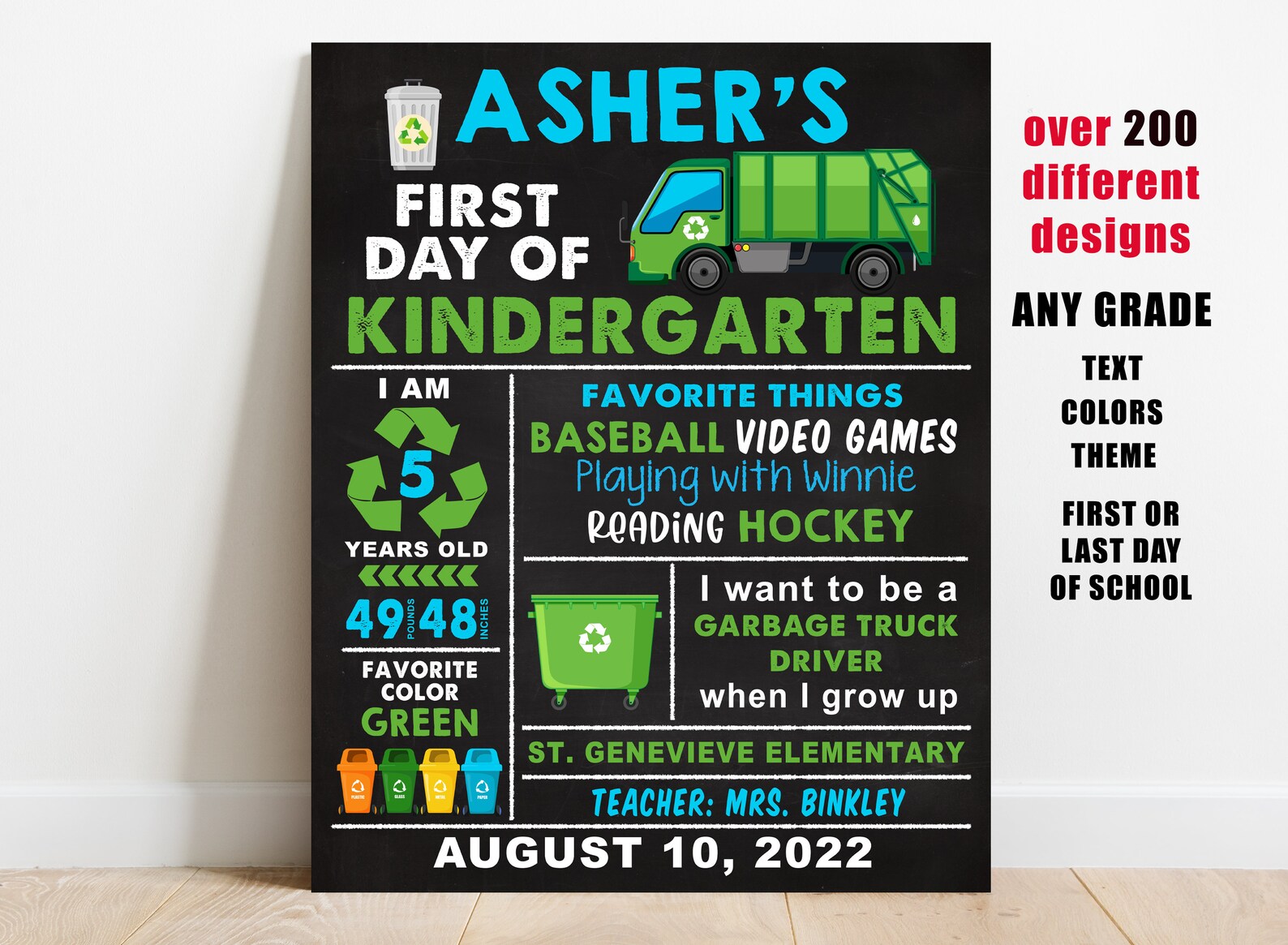 Garbage Truck First Day of School Sign Printable Boy Back to - Etsy