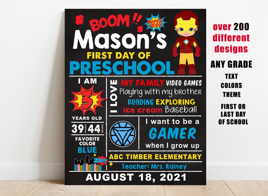 Superhero First Day of School Sign Printable Back to School - Etsy