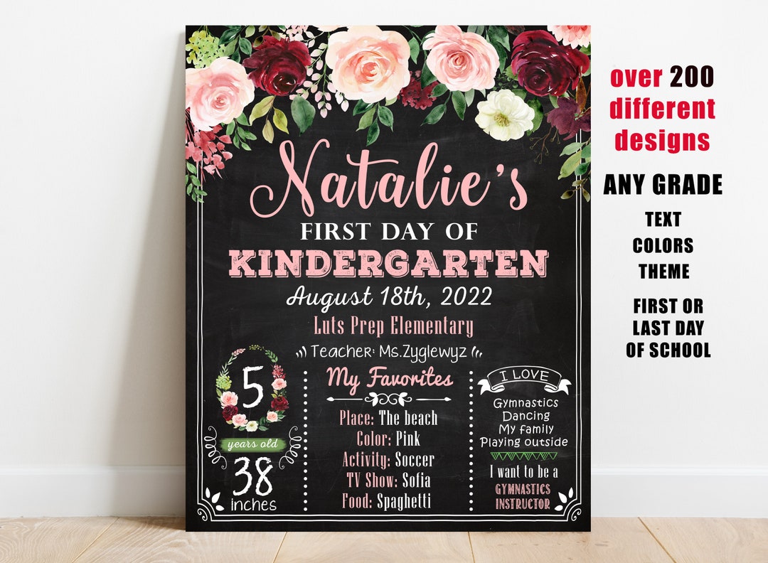 Floral First Day of School Sign Printable, Girl Back to School ...