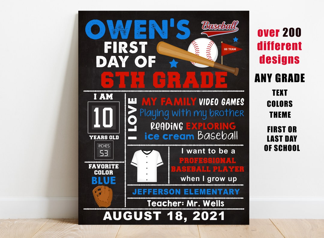 Baseball First Day of School Sign Printable Boy Back to School ...