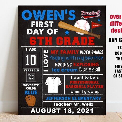 Baseball First Day of School Sign Boys Back to School Sign - Etsy