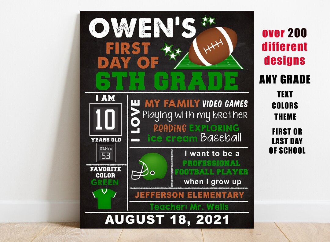 Football First Day of School Printable Sign, Boy Back to School ...