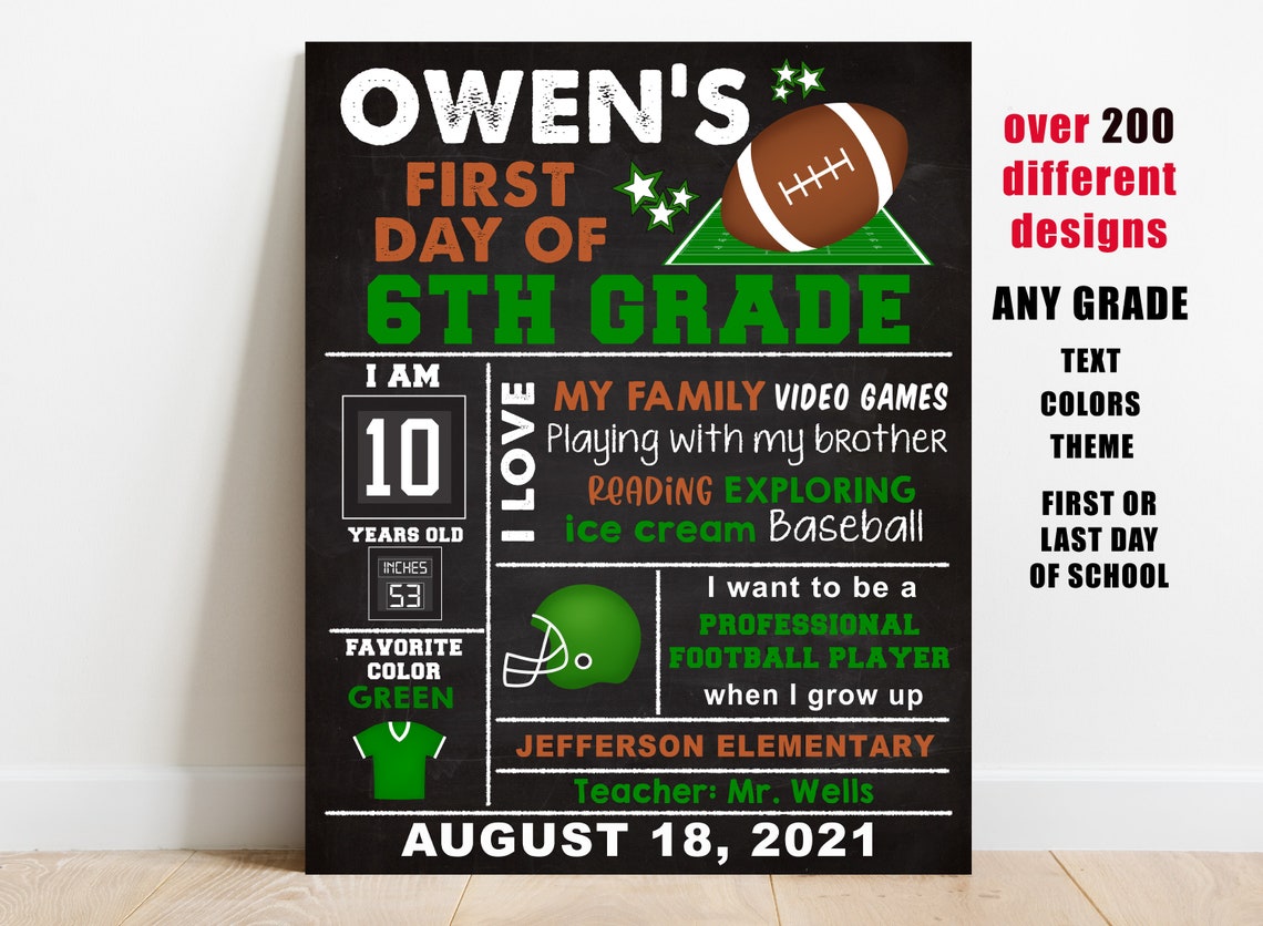 Football First Day of School Printable Sign Boy Back to - Etsy