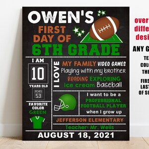 Football First Day of School Printable Sign, Boy Back to School ...