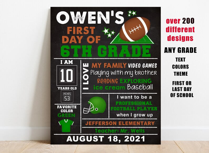 Football First Day of School Printable Sign Boy Back to - Etsy