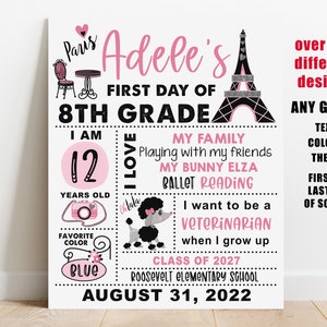 Paris First or Last Day of School Sign Printable, Girl Back to School ...