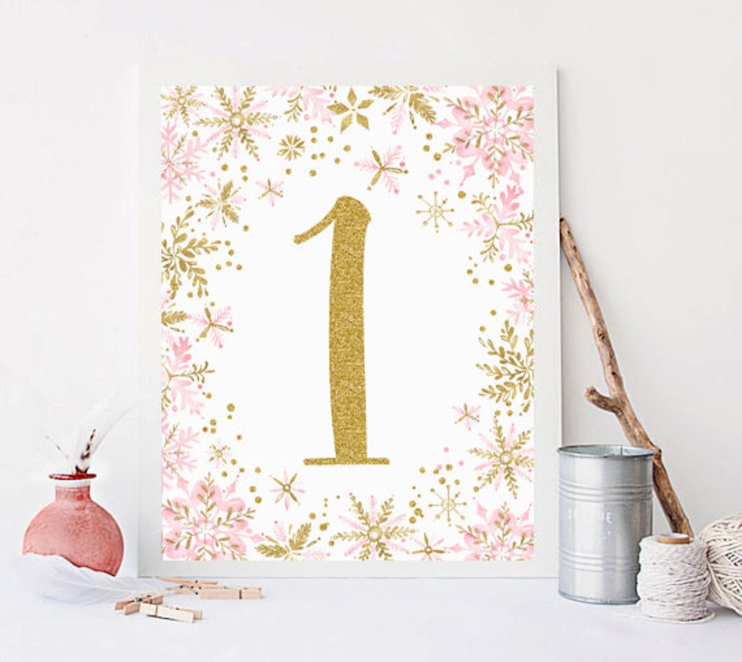 Number One Sign Printable, Winter Onederland First Birthday Party, Pink ...