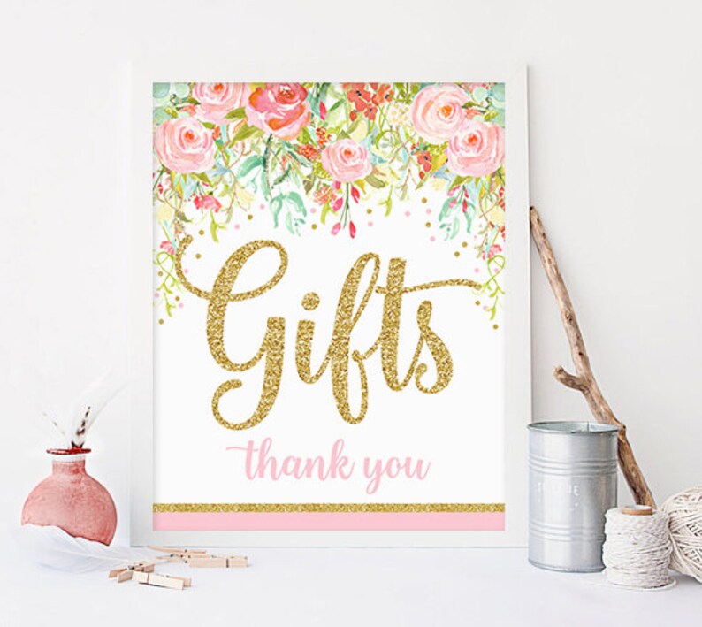 Gifts sign printable gifts table sign floral first birthday | Etsy