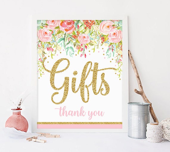 Gifts sign printable gifts table sign floral first birthday | Etsy
