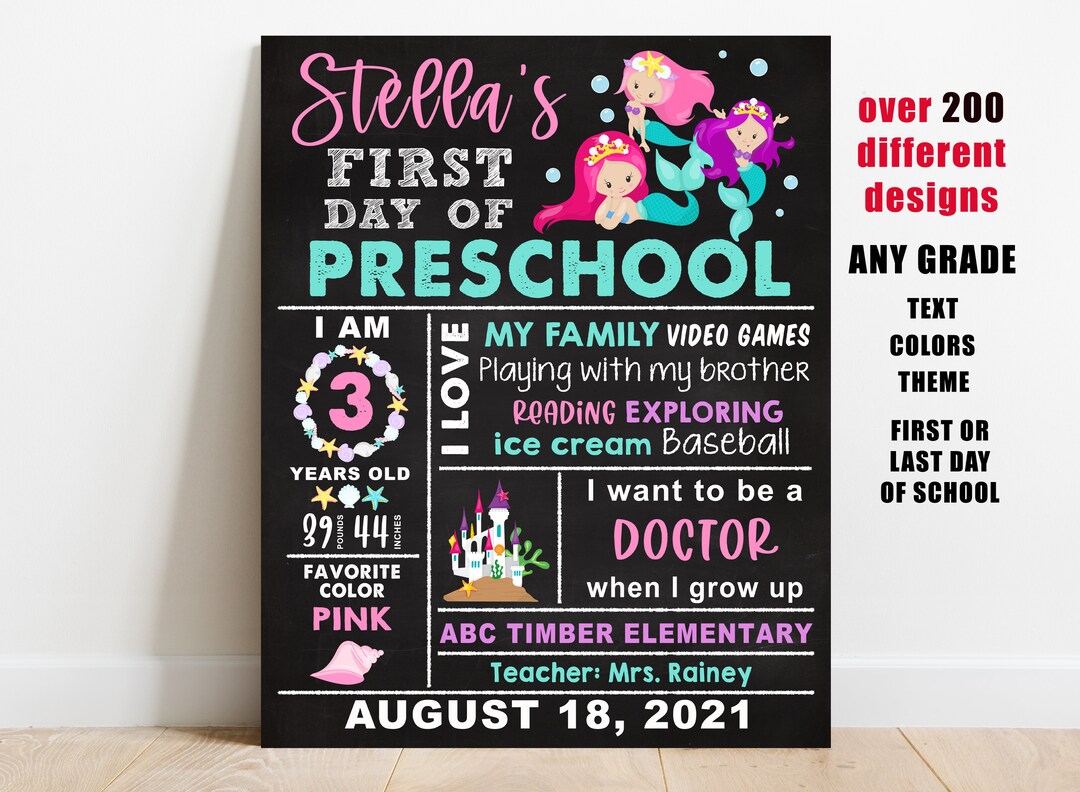 Mermaid First Day of School Printable Sign, Girl Back to School Sign ...