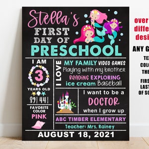 Mermaid First Day of School Printable Sign, Girl Back to School Sign ...