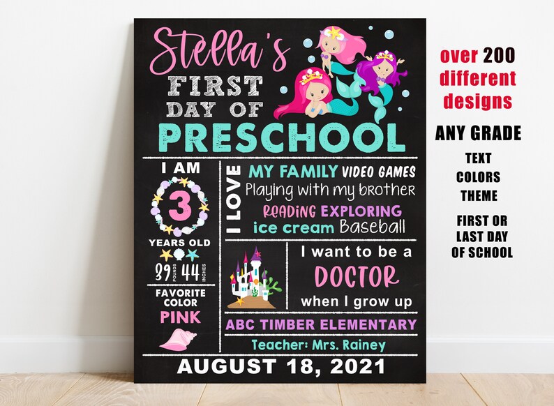 Mermaid First Day of School Printable Sign Girl Back to - Etsy