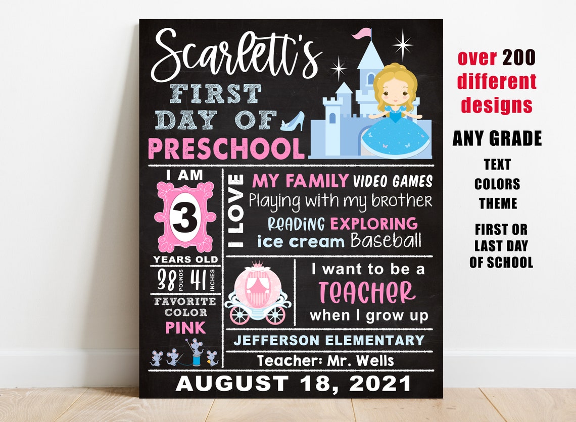 Princess First Day of School Printable Sign Girl Back to - Etsy