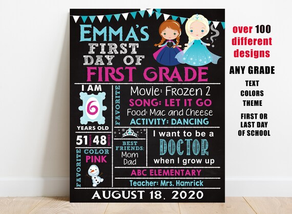 Princess First day of school sign printable girl back to | Etsy