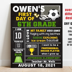 Soccer First Day of School Sign Printable Boy Back to School - Etsy