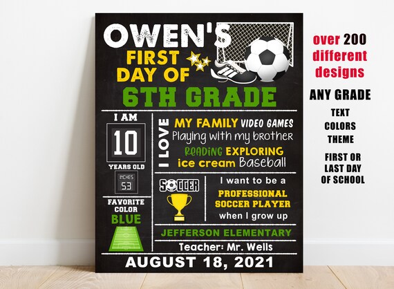 Soccer First Day of School Sign Printable Boy Back to School - Etsy