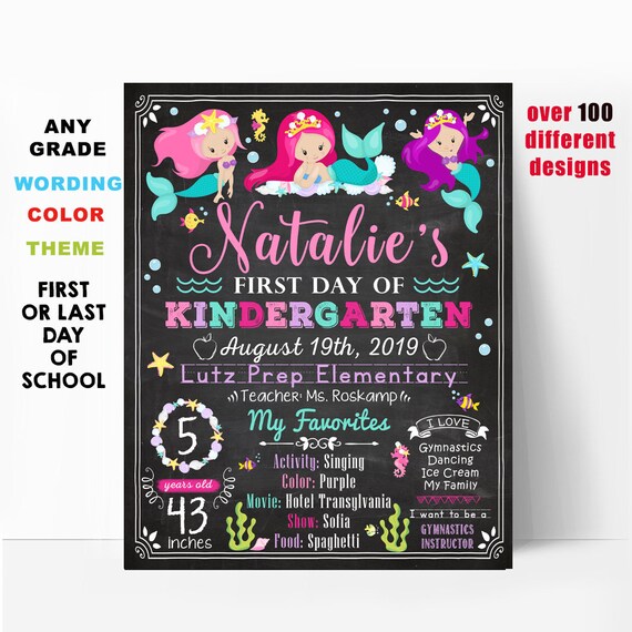 Wall Décor Wall Hangings First Day of Kindergarten Sign Girl Mermaid ...