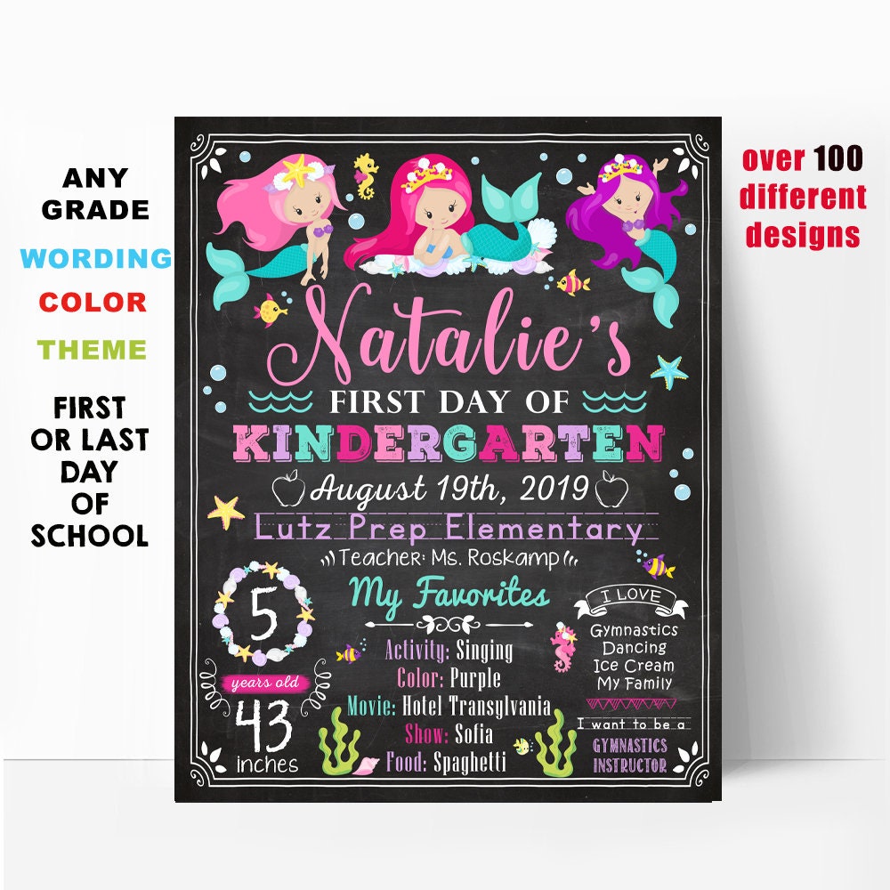 Paper Invitations & Announcements First Day of Preschool Sign Mermaid ...
