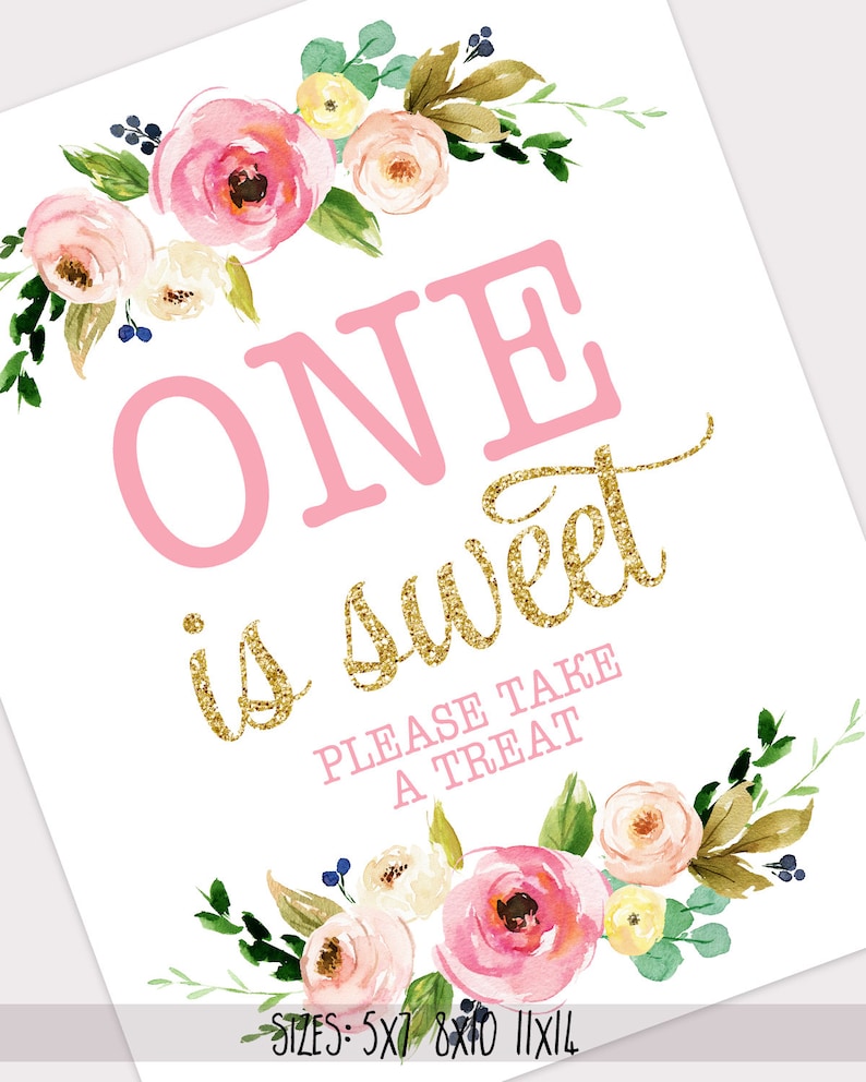 One is Sweet Please Take a Treat Sign Printable Pink and Gold - Etsy