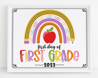 Boho Rainbow First Day of Daycare Sign Printable Girl Back to - Etsy