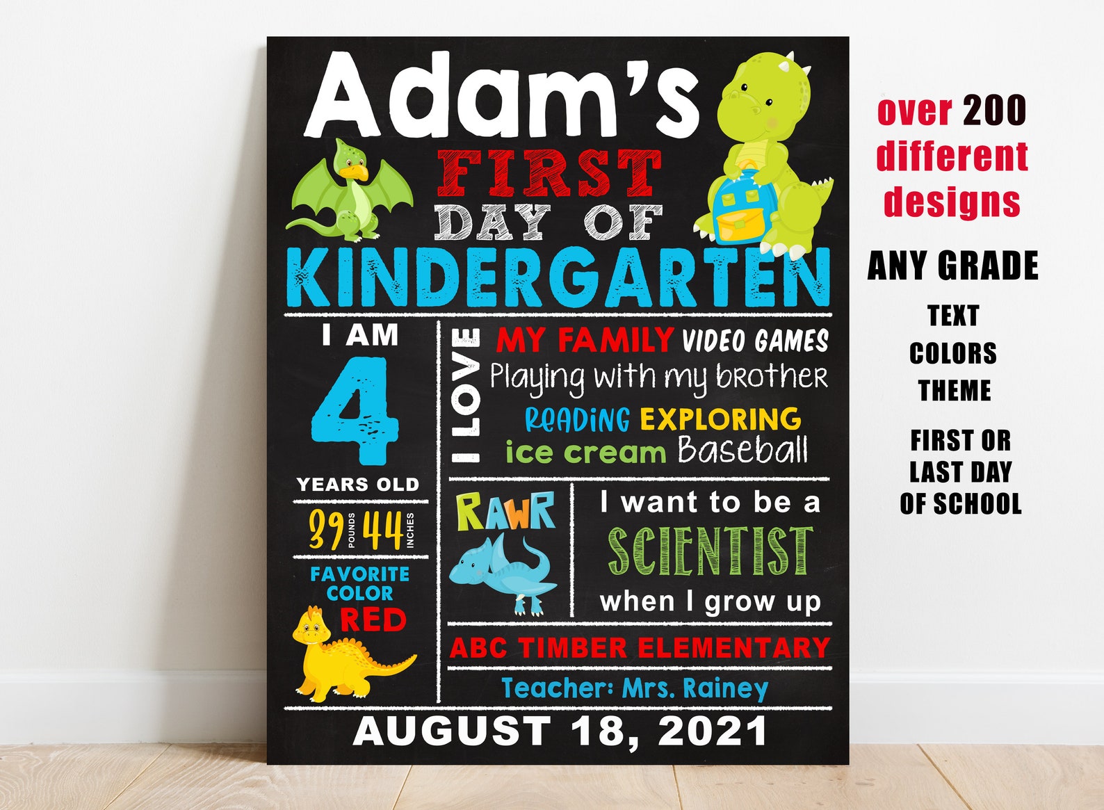 Dinosaur First Day of School Printable Sign Boy Back to - Etsy
