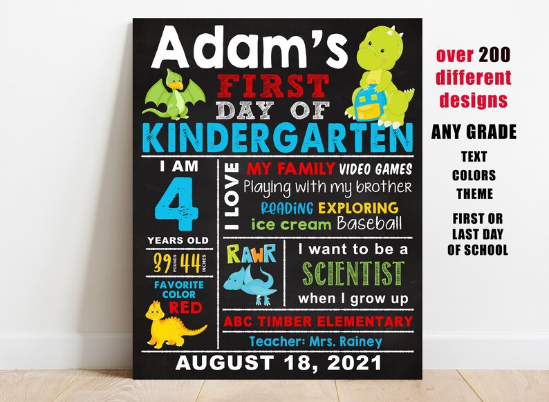 Dinosaur First Day of School Printable Sign Boy Back to - Etsy