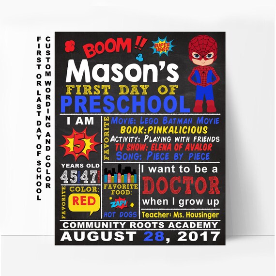 Superhero First day of school sign printable back to school | Etsy