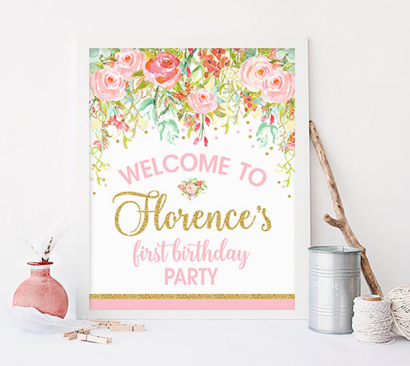 Floral Welcome Sign Printable, Wedding Welcome Sign, First Birthday ...