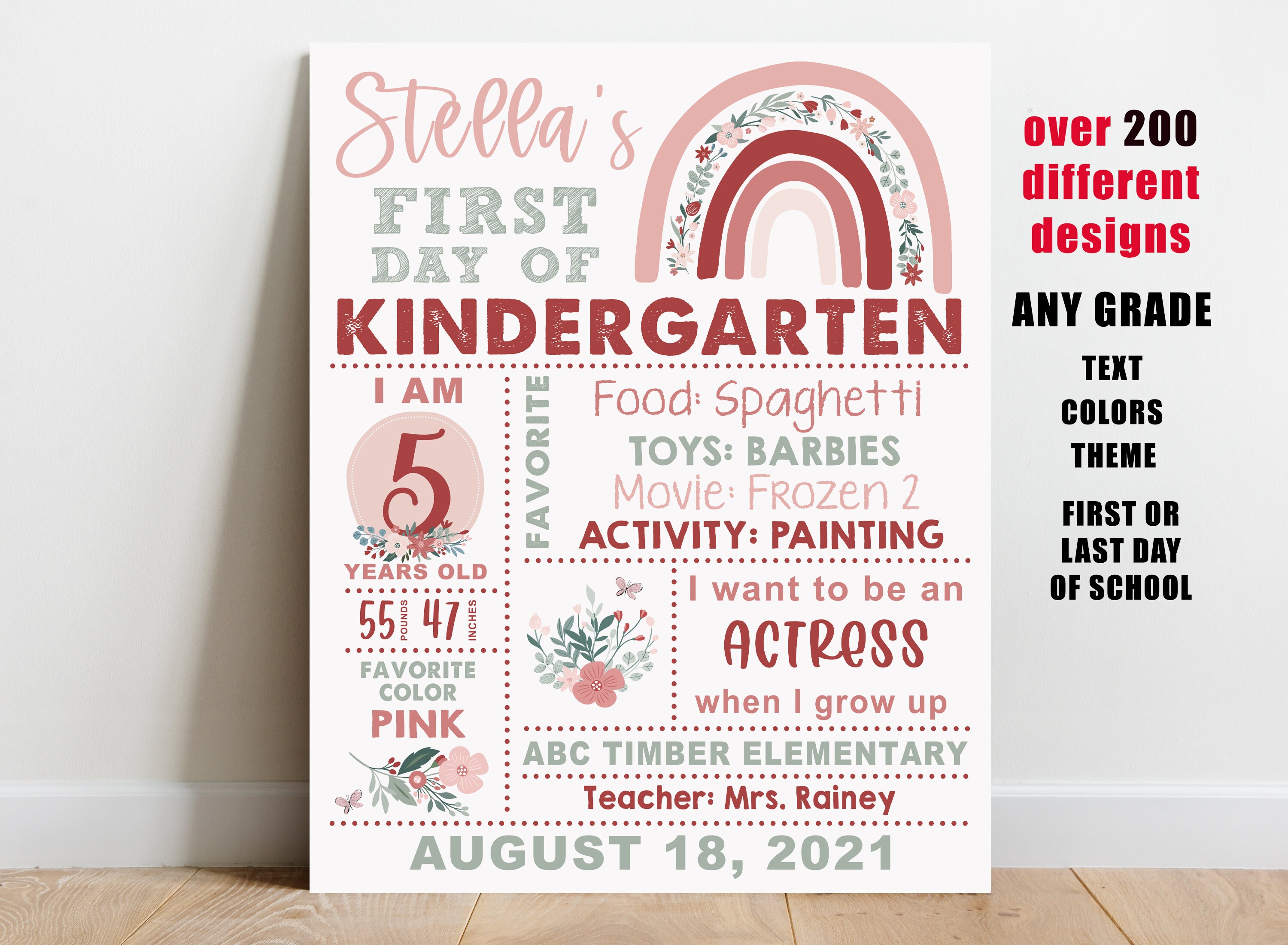 Boho rainbow First day of school sign printable girl back to | Etsy