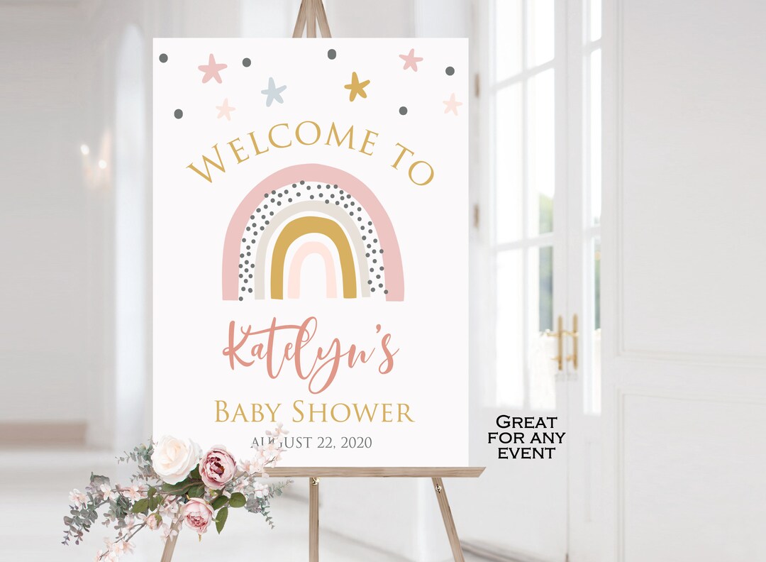 Boho Rainbow Baby Shower Welcome Sign Printable, Pastel Rainbow ...