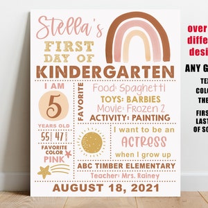 Boho rainbow First day of school sign printable girl back to | Etsy