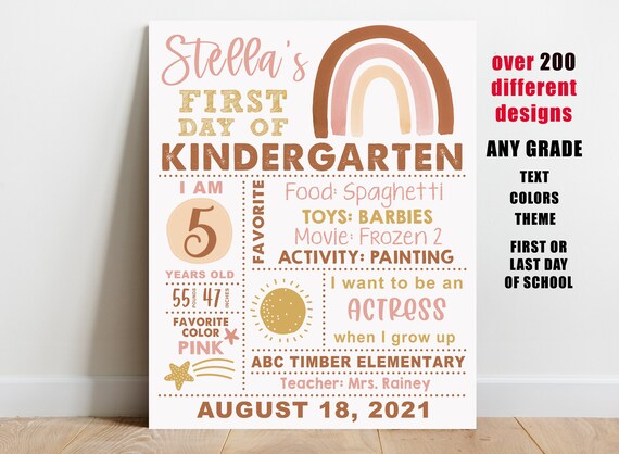 Boho rainbow First day of school sign printable girl back to | Etsy