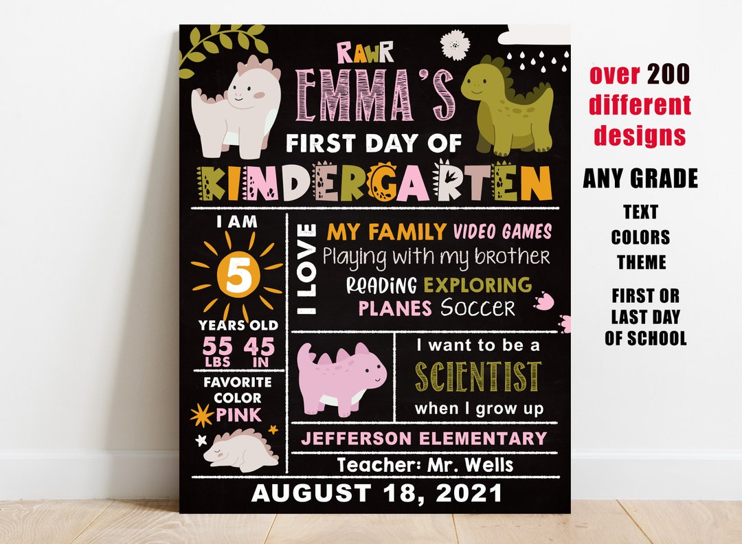 Dinosaur First Day of School Sign Printable, Girl Back to School ...