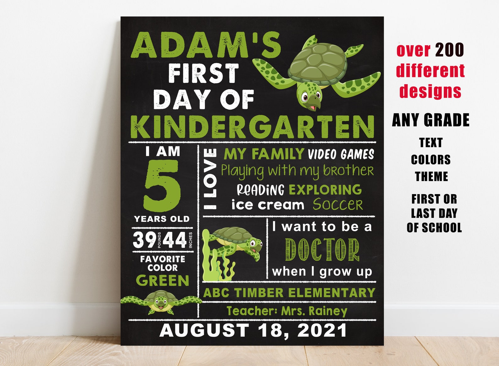 Sea Turtle First Day of School Sign Printable Back to School - Etsy