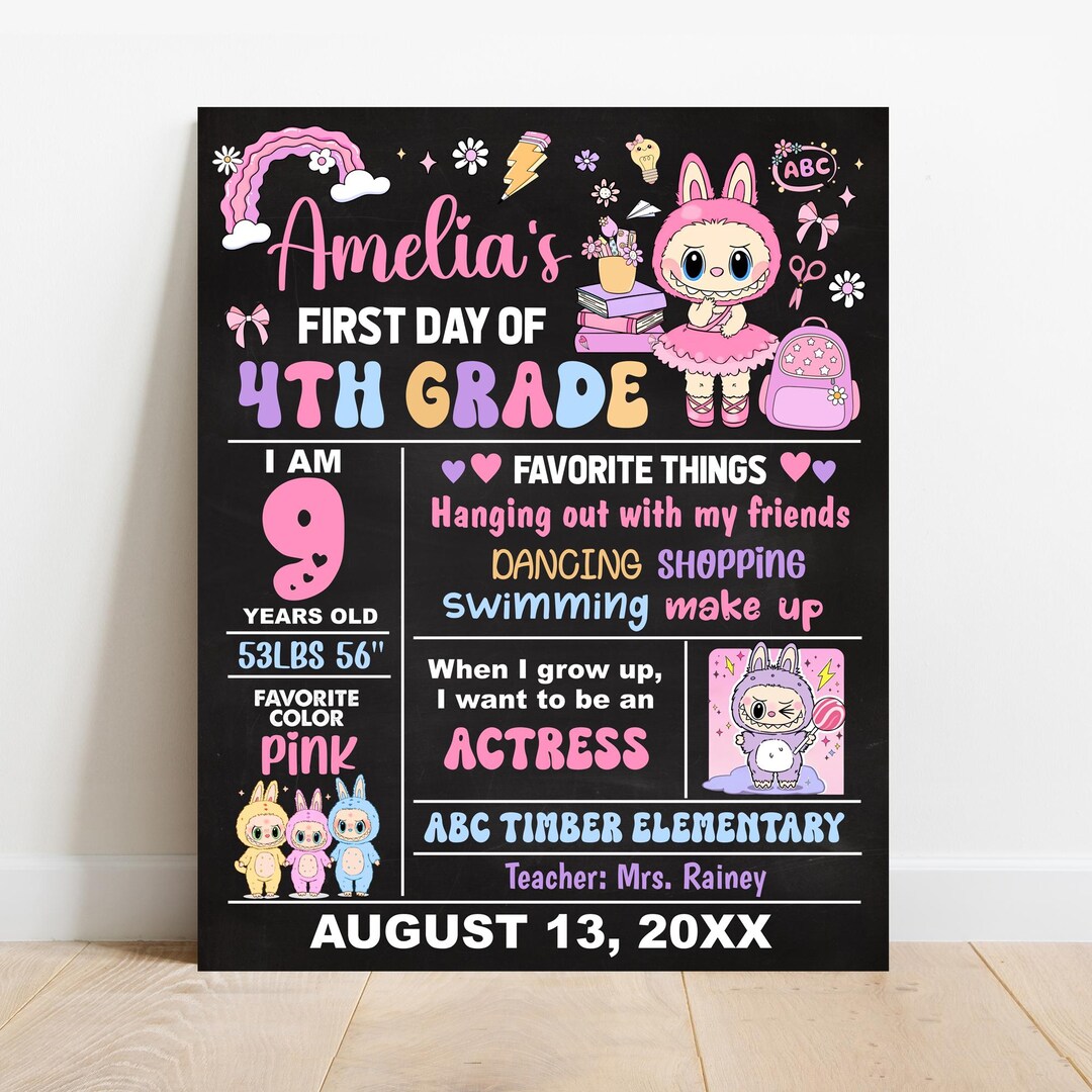 EDITABLE Girl First or Last Day of School Sign, Any Grade Kindergarten ...