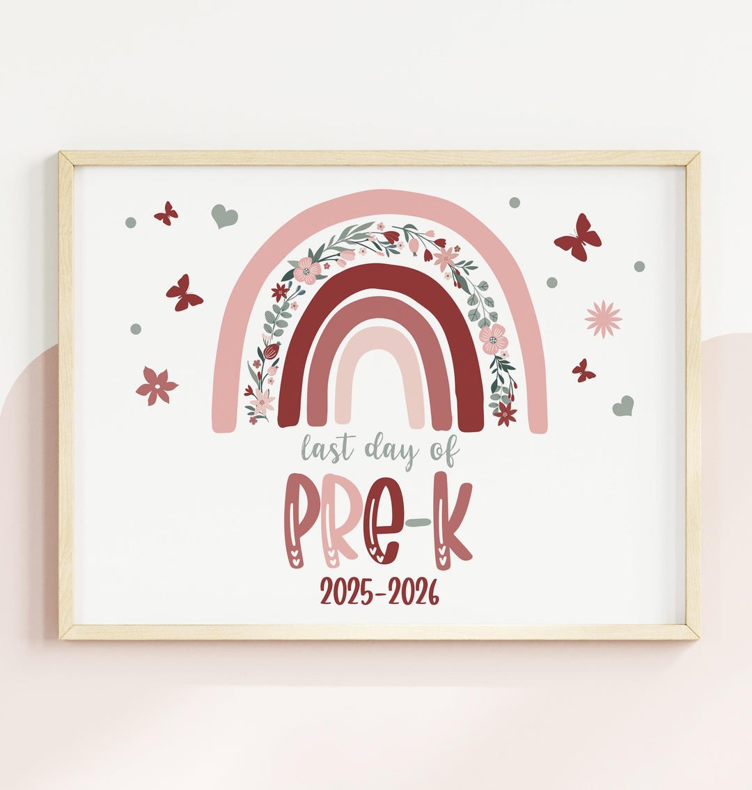Last Day of Pre-k, Girls Boho Rainbow Last Day of School Sign Printable ...
