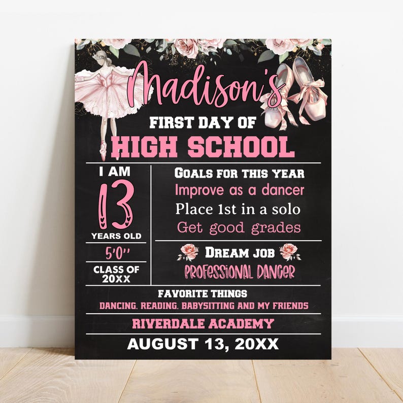 EDITABLE Ballerina First Day of High School Sign, Ballet Back to School ...