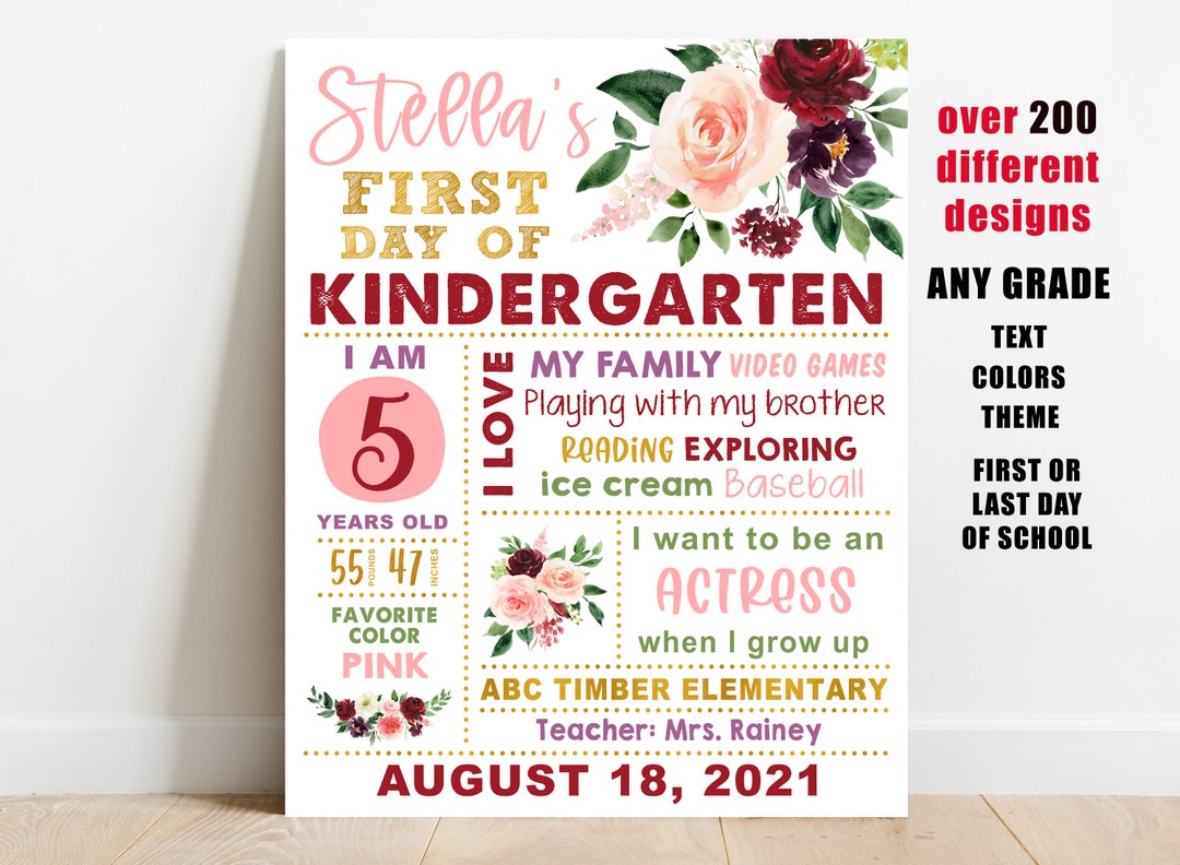 Floral First Day of School Sign Printable, Girl Back to School White ...