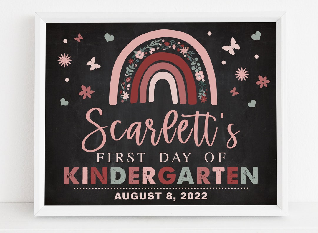 Boho Rainbow First Day of School Sign, Girl Back to School Chalkboard ...